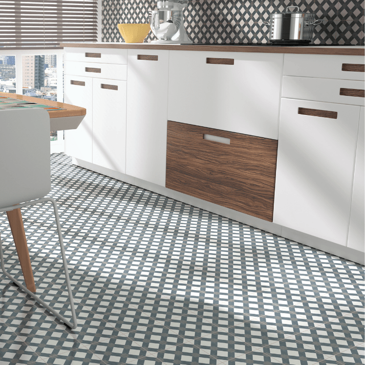 Geometric Slate Grey and White Tile - Criss Cross Pattern – Ivy Tile ...